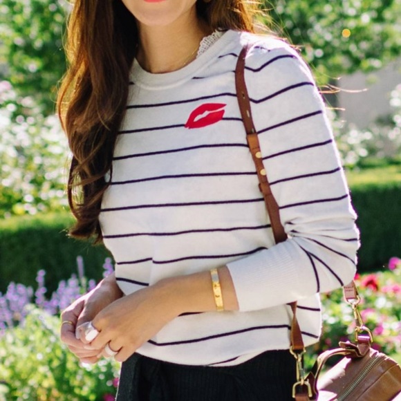 Banana Republic | Sweaters | Banana Republic White Striped Lip Kiss ...